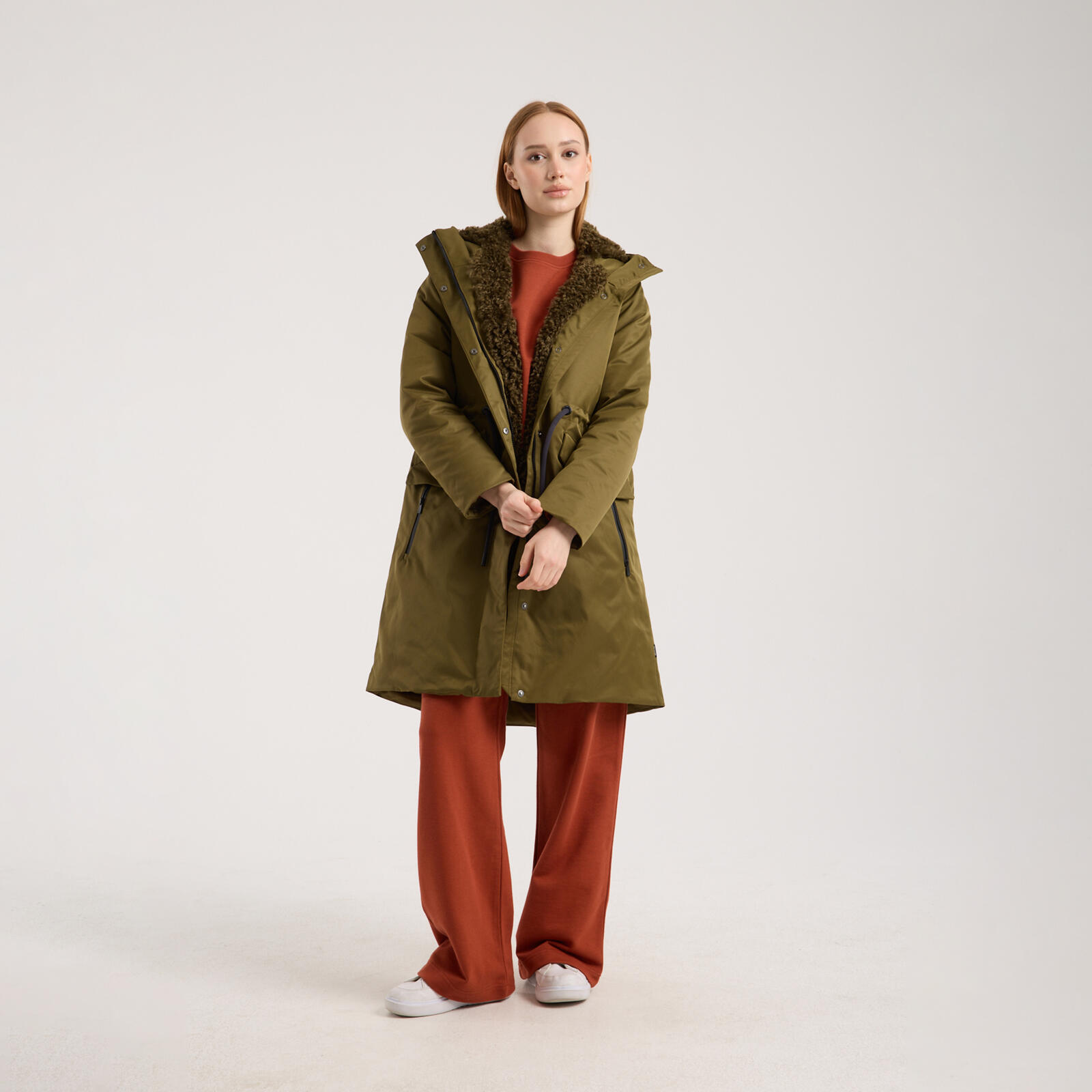 Kadın Suni Kürk Dolgulu Uzun Mont Yeşil - Joel